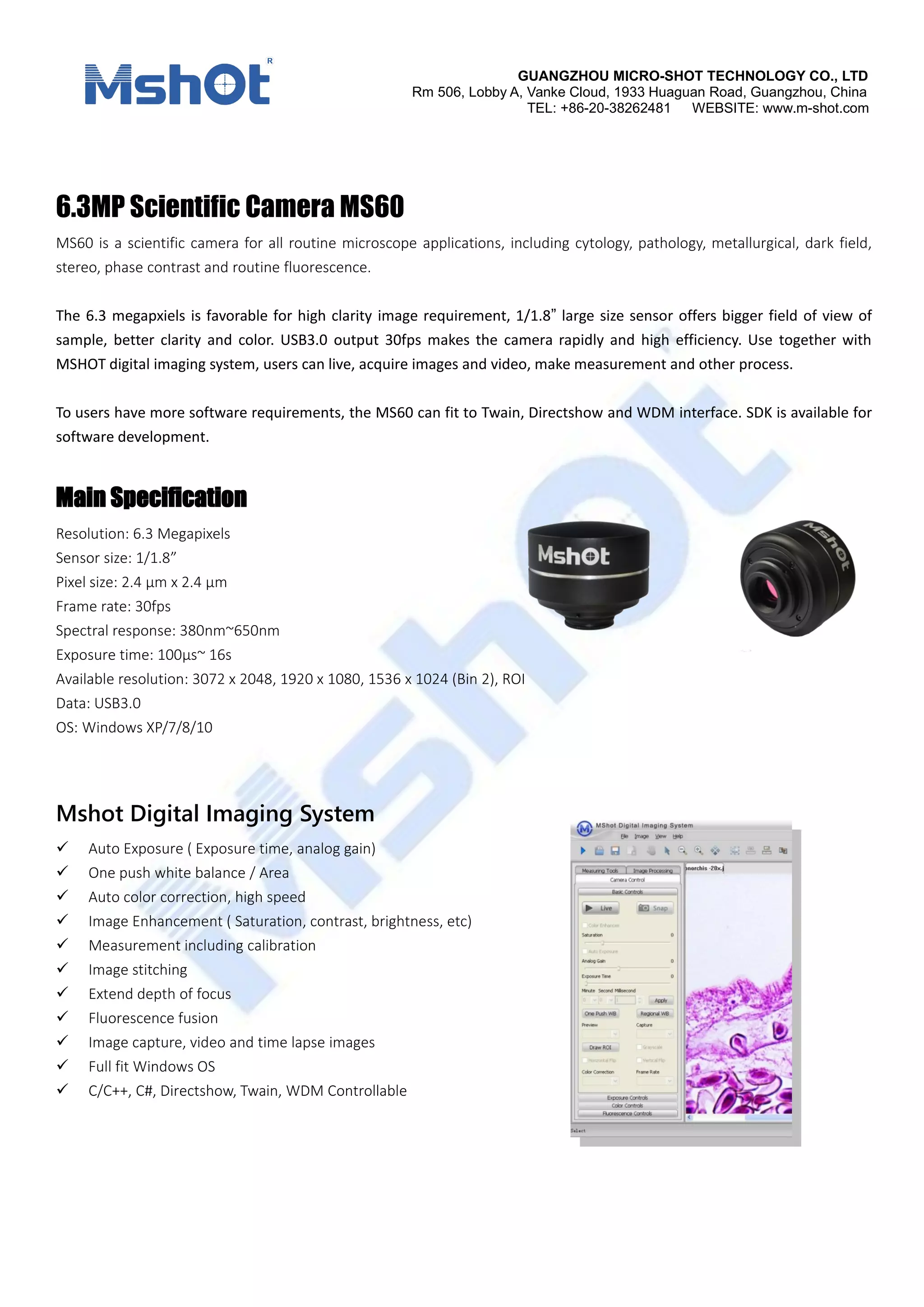 Ms60 scientific camera comparison image with sony tucsen micron | PDF
