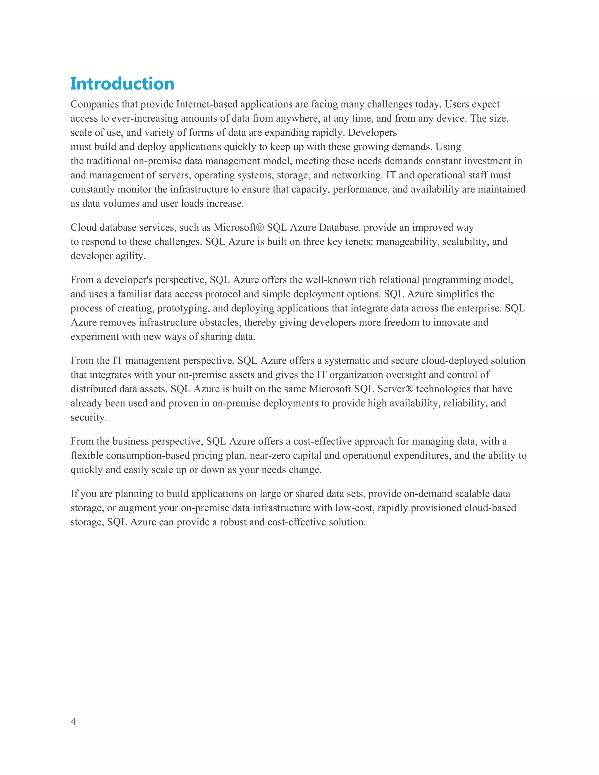 Sql Azure Database whitepaper r01 | DOC | Databases | Computer Software and Applications