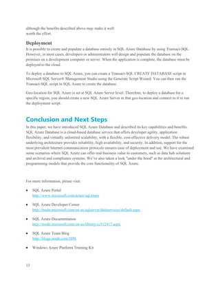 Sql Azure Database whitepaper r01 | DOC | Databases | Computer Software and Applications