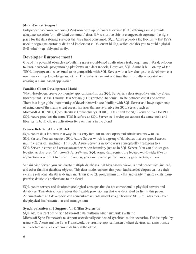 Sql Azure Database Whitepaper R01 Doc Databases Computer Software And Applications