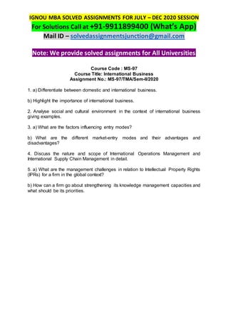 IGNOU MS-97 Solved Assignment international business july dec 2020 ...