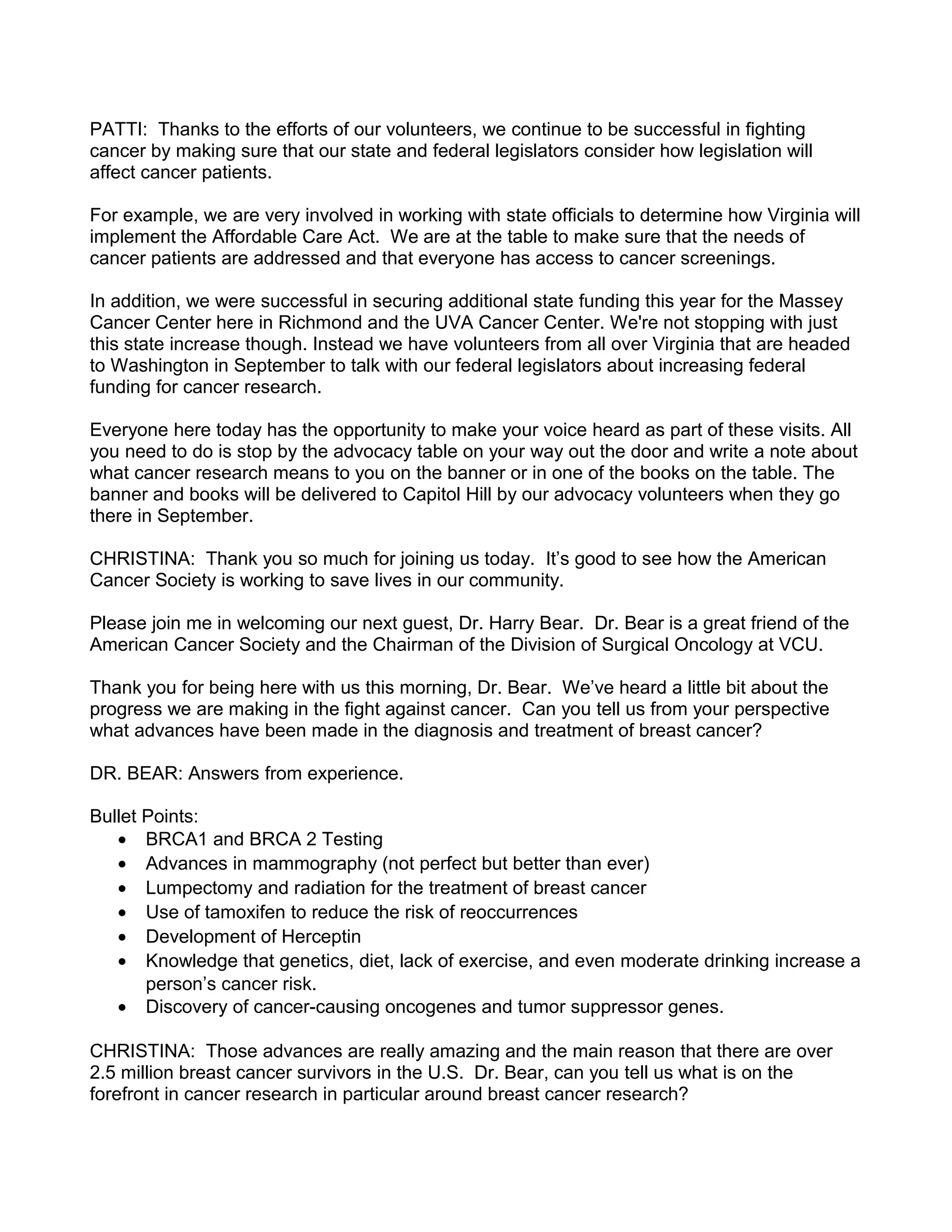 Making Strides Against Breast Cancer Corporate Breakfast Script | DOC