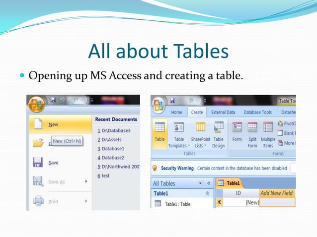 Ms access | PPTX | Databases | Computer Software and Applications