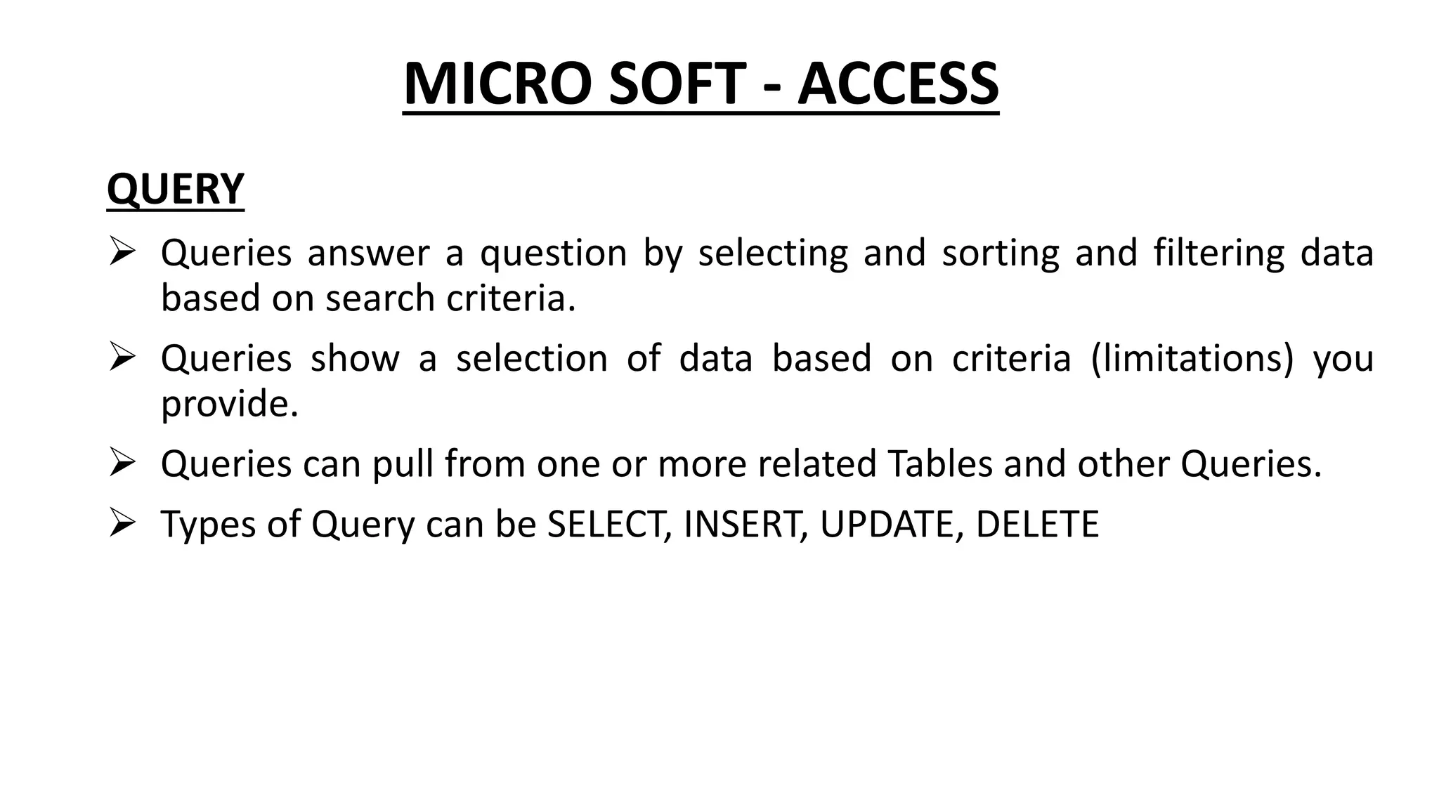 MS ACCESS.pptx | Databases | Computer Software and Applications