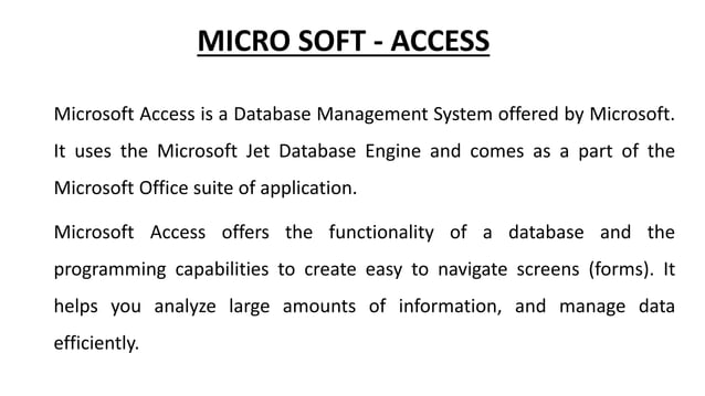 MS ACCESS.pptx | Databases | Computer Software and Applications