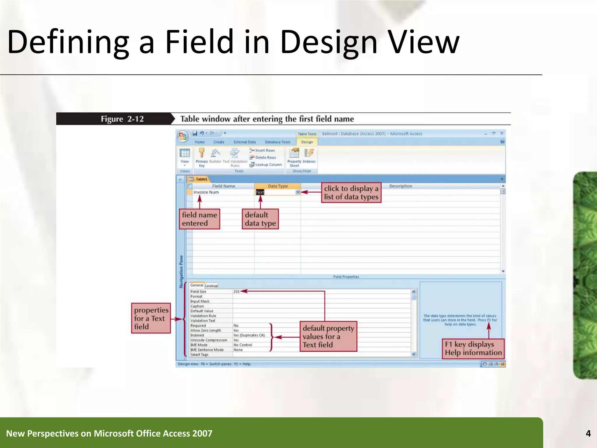 MS ACCESS DEFINING DESIGN VIEW AND DATASHEET VIEW.ppt
