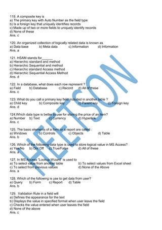 MS Access MCQ Questions (Microsoft Office) | PDF