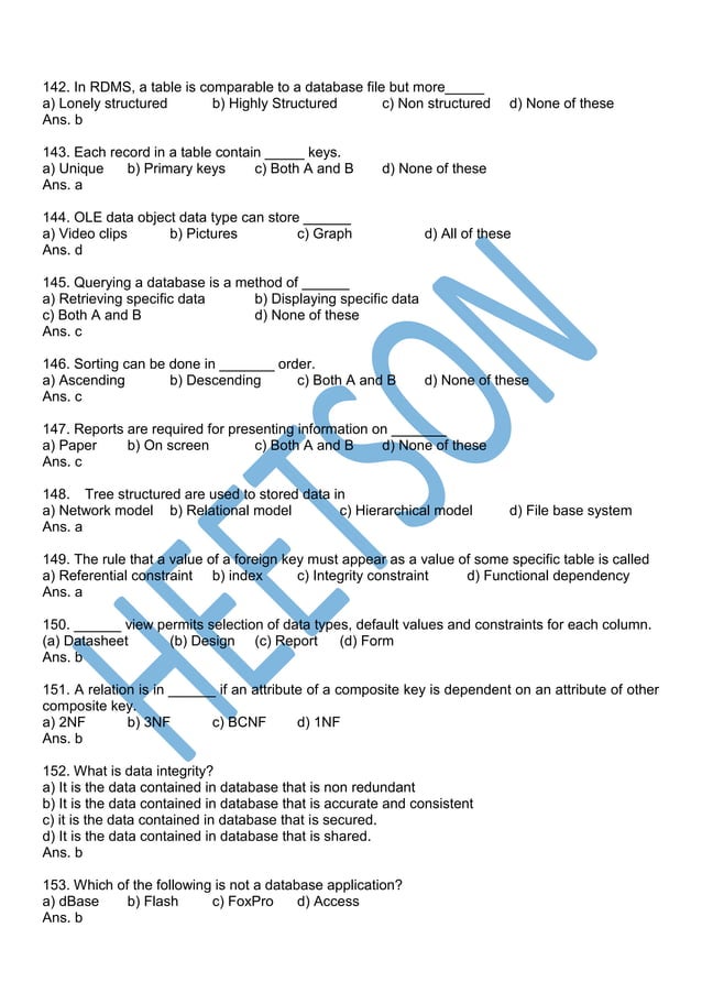 Ms Access Mcq Questions Microsoft Office Pdf