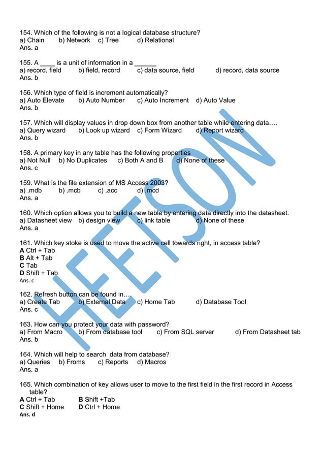 MS Access MCQ Questions (Microsoft Office) | PDF | Desktop Publishing | Computer Software and ...