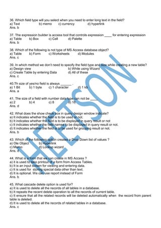 MS Access MCQ Questions (Microsoft Office) | PDF