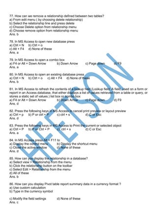 MS Access MCQ Questions (Microsoft Office) | PDF
