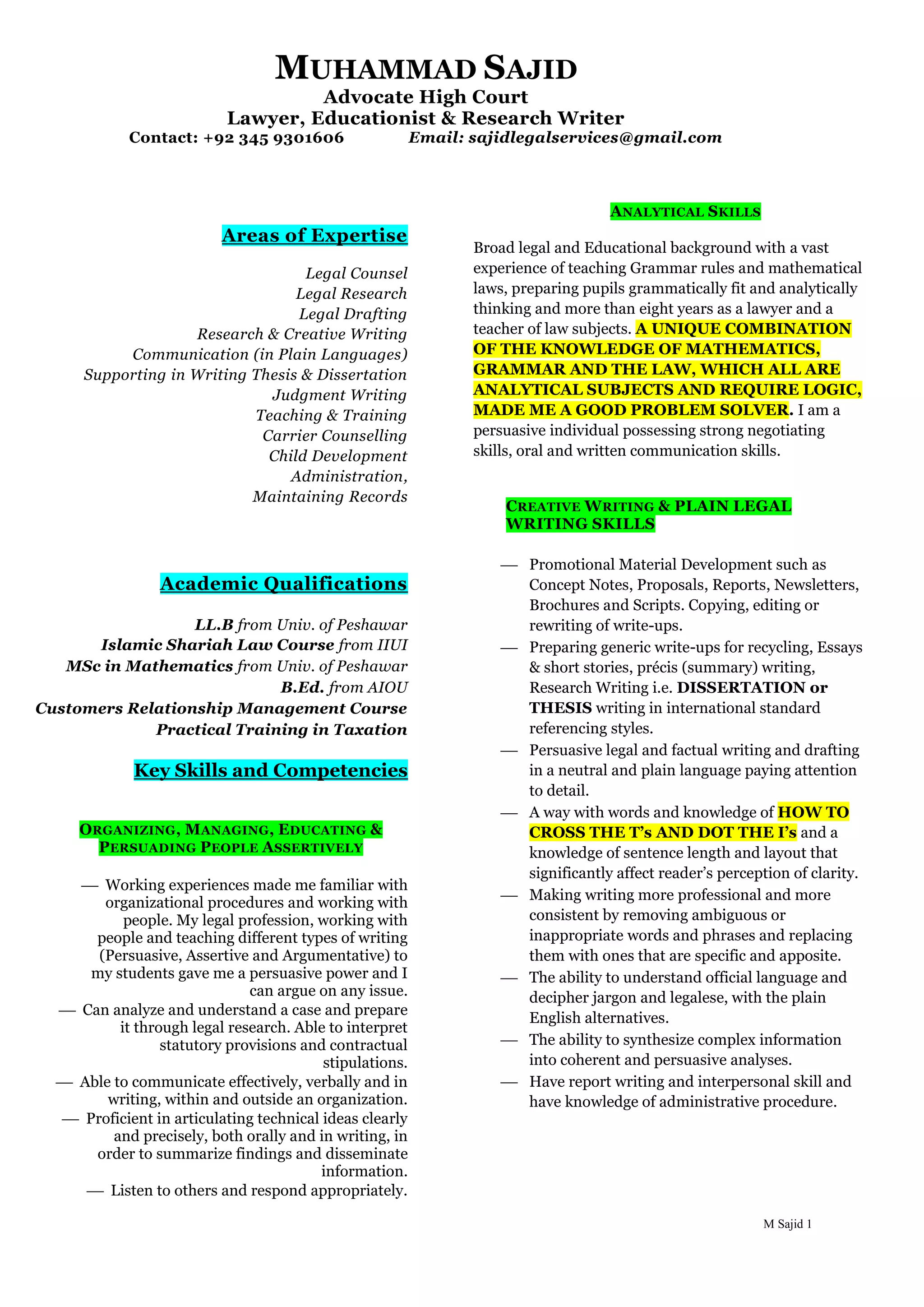 M sajid cv oct 2018 | PDF