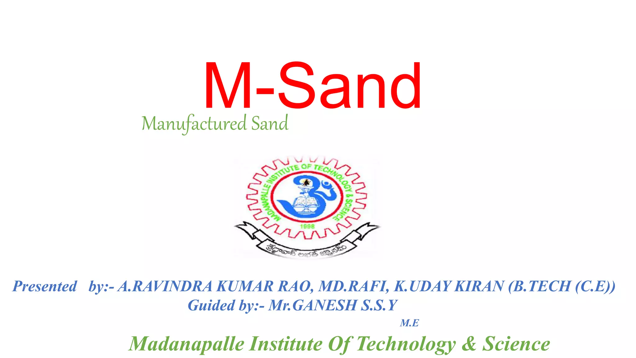 M-sand (Manufactured Sand) | PPTX