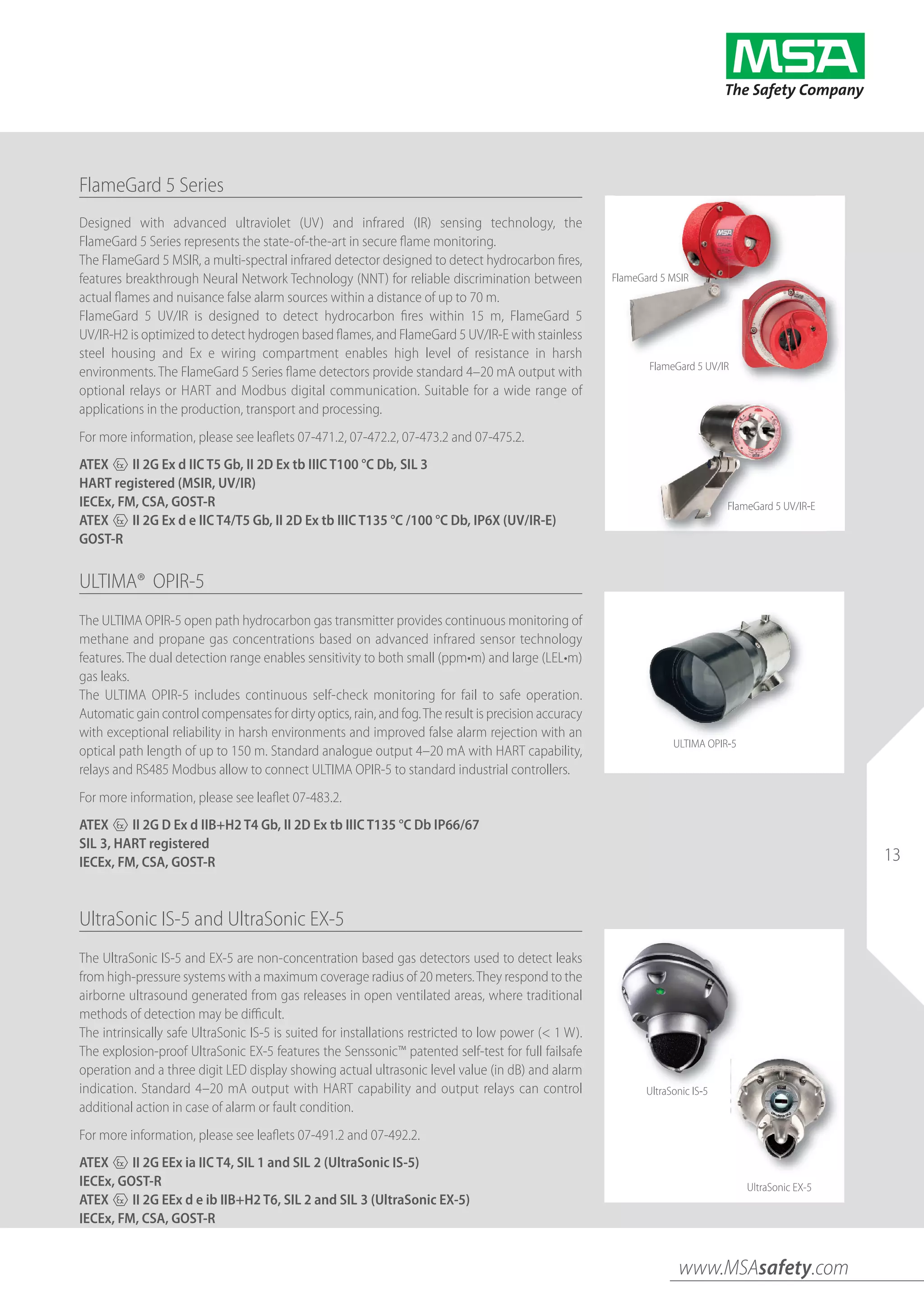 MSA Safety Fixed Gas Detectors & Flame Detectors - Brochure | PDF