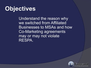 Marketing Services Agreements: Co-Marketing and RESPA | PPTX
