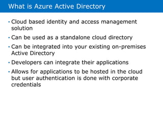 Microsoft Azure Active Directory | PPTX | Cloud Computing | Internet