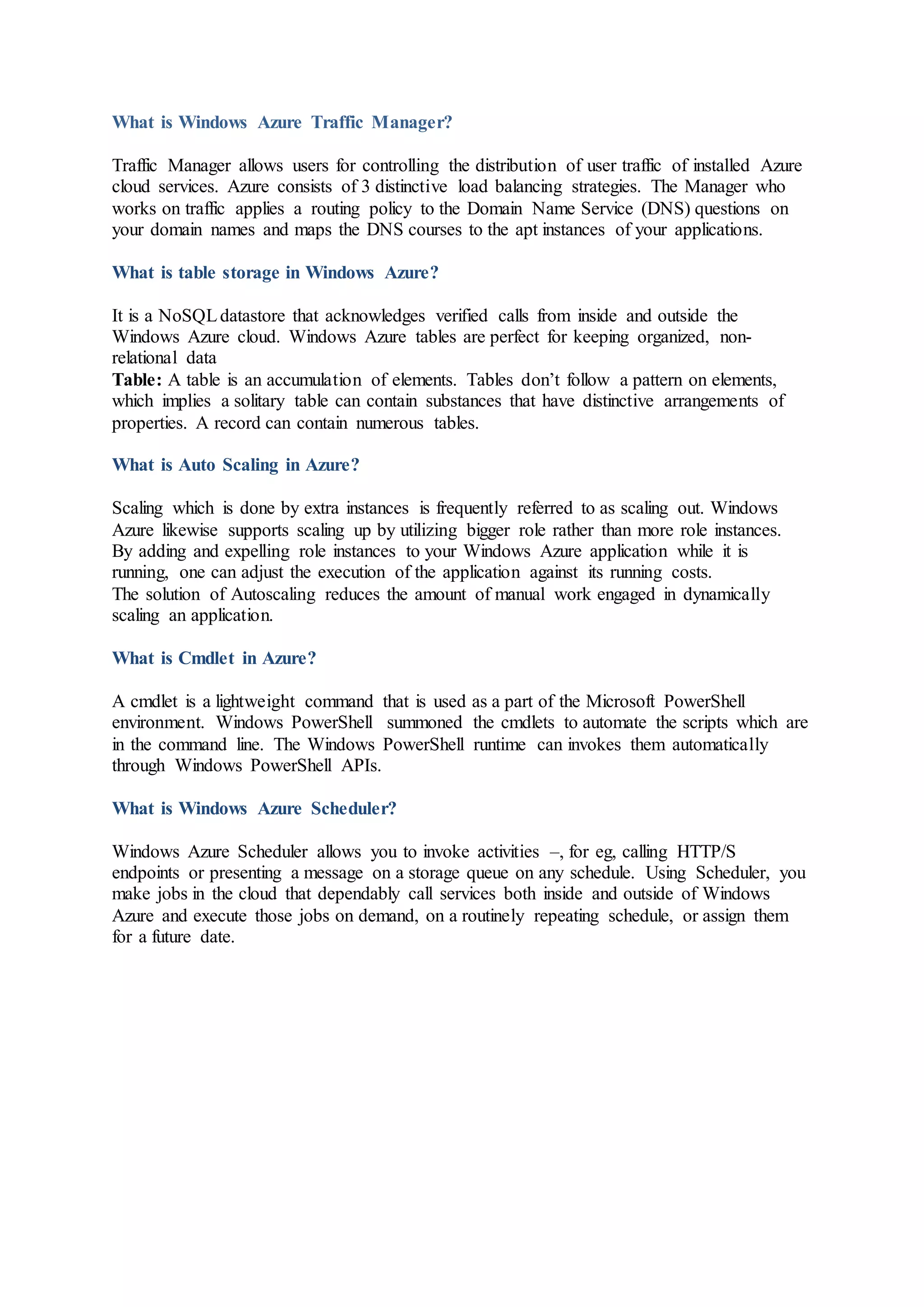 Ms azure interview Questions and answer | DOCX