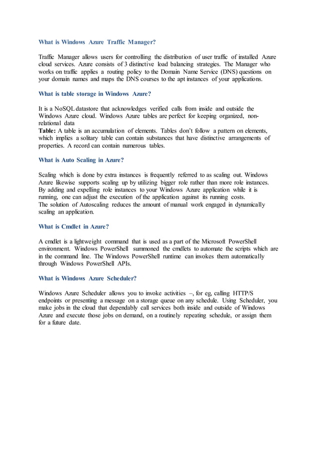 Ms azure interview Questions and answer | PDF