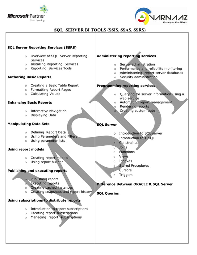 Msbi course content | DOC