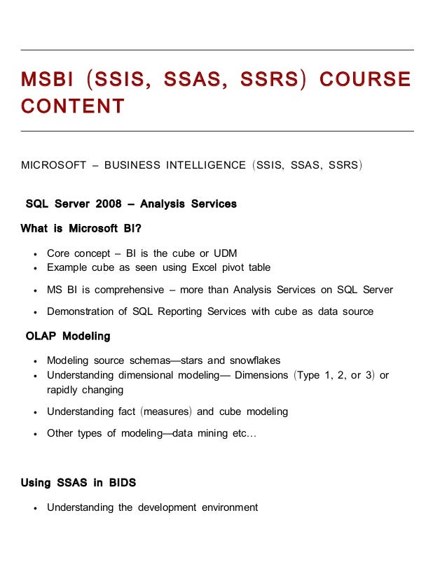 Msbi Ssas Ssrs Ssis Online Training