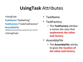 Ms build – inline task | PPT | Programming Languages | Computing