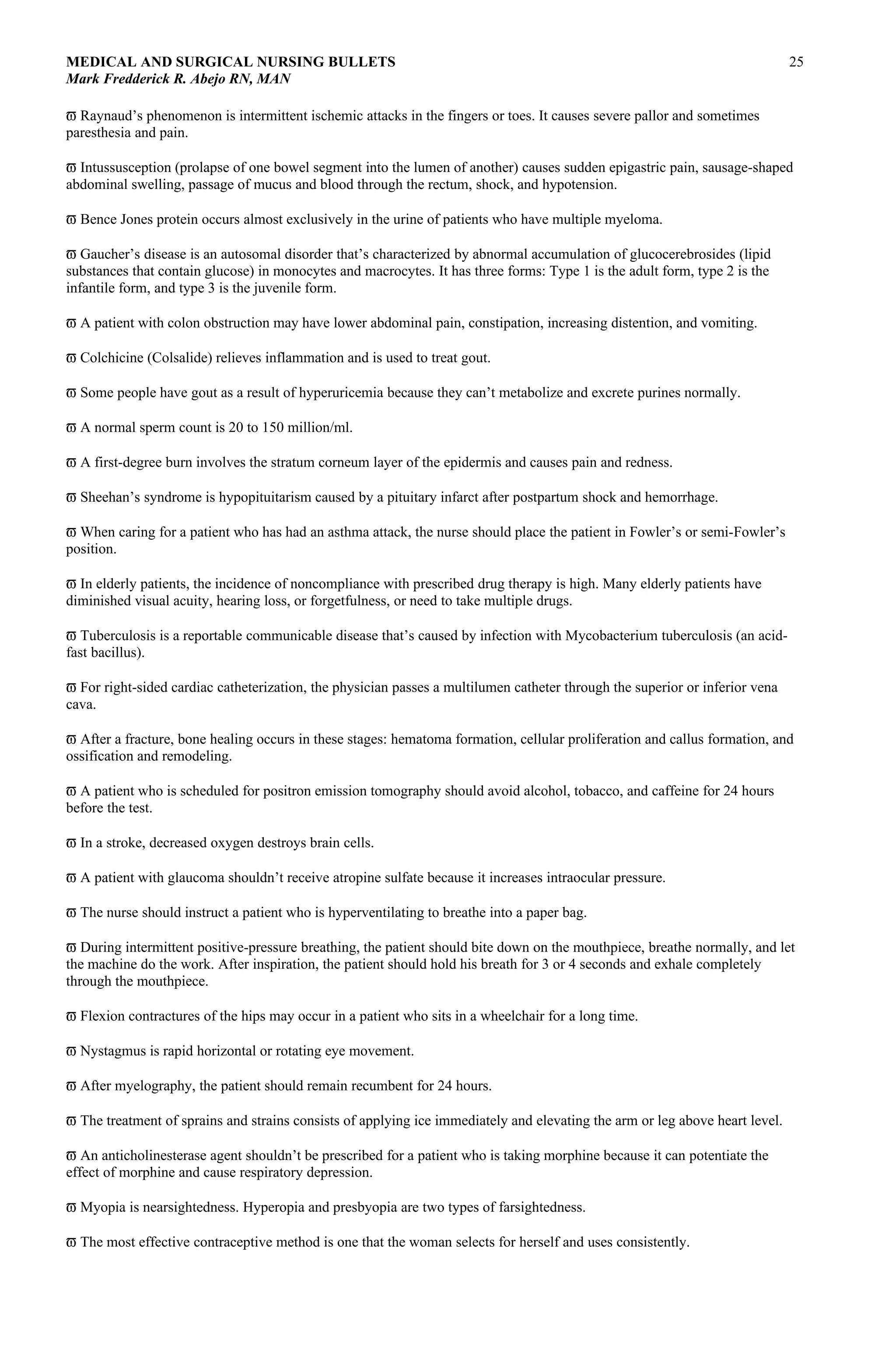 Medical and Surgical Nursing Review Bullets | DOC