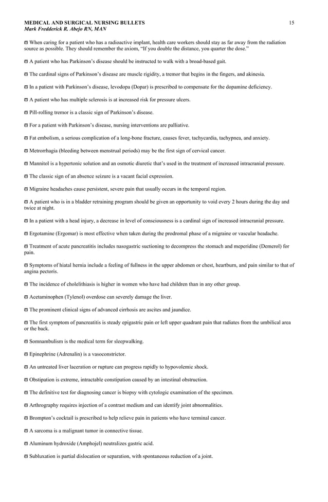 Medical and Surgical Nursing Review Bullets | DOC