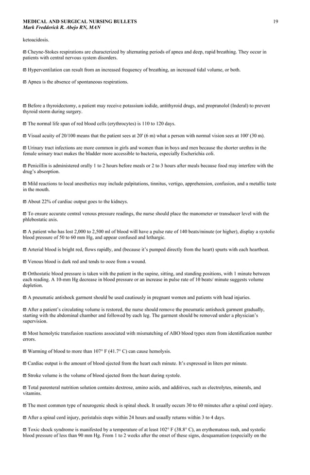 Medical and Surgical Nursing Review Bullets | DOC