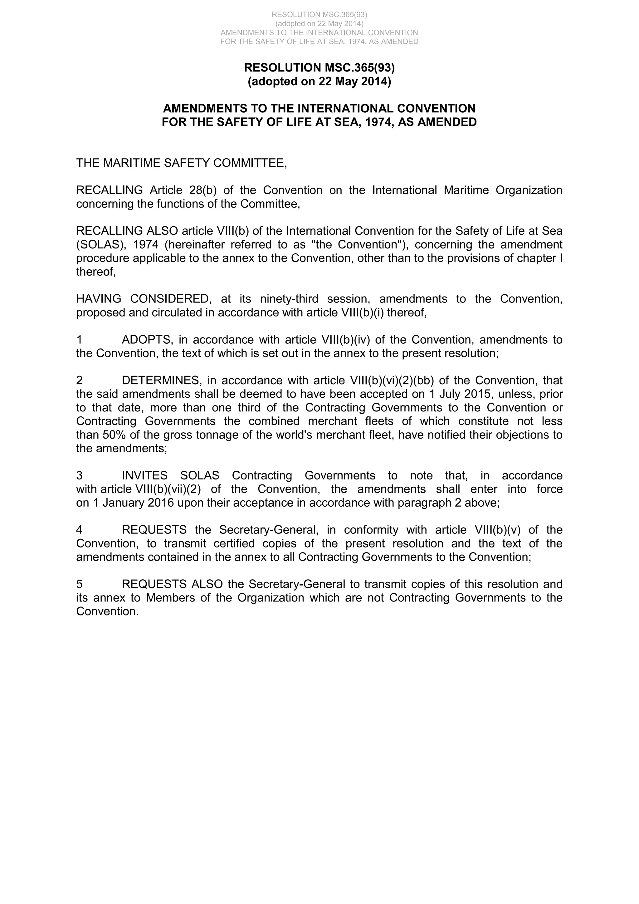 MSC.365(93) amendments for chp ii-1 and ii-2 of solas | PDF