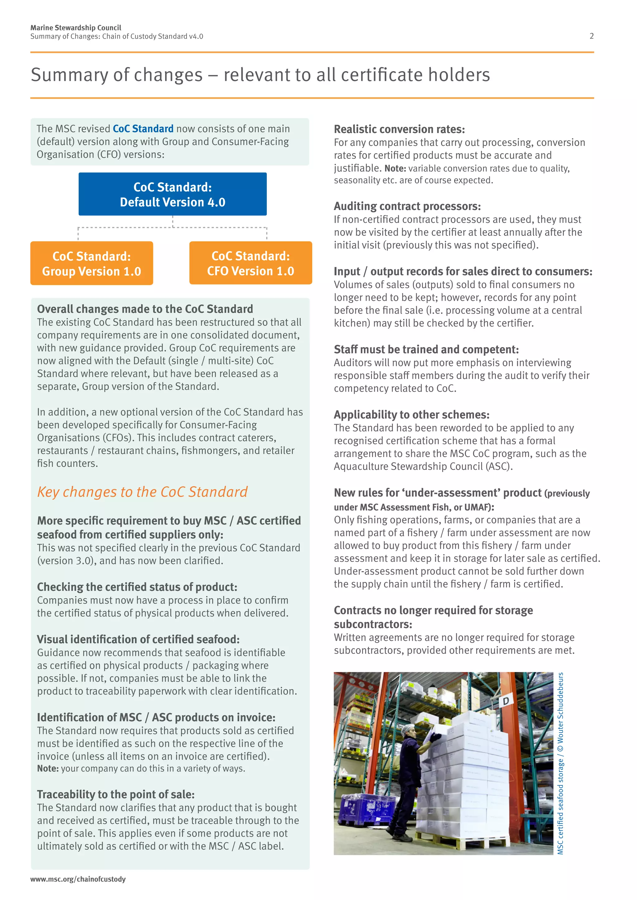 MSC Chain of Custody Standard v2.0 Summary of changes (2015) | PDF