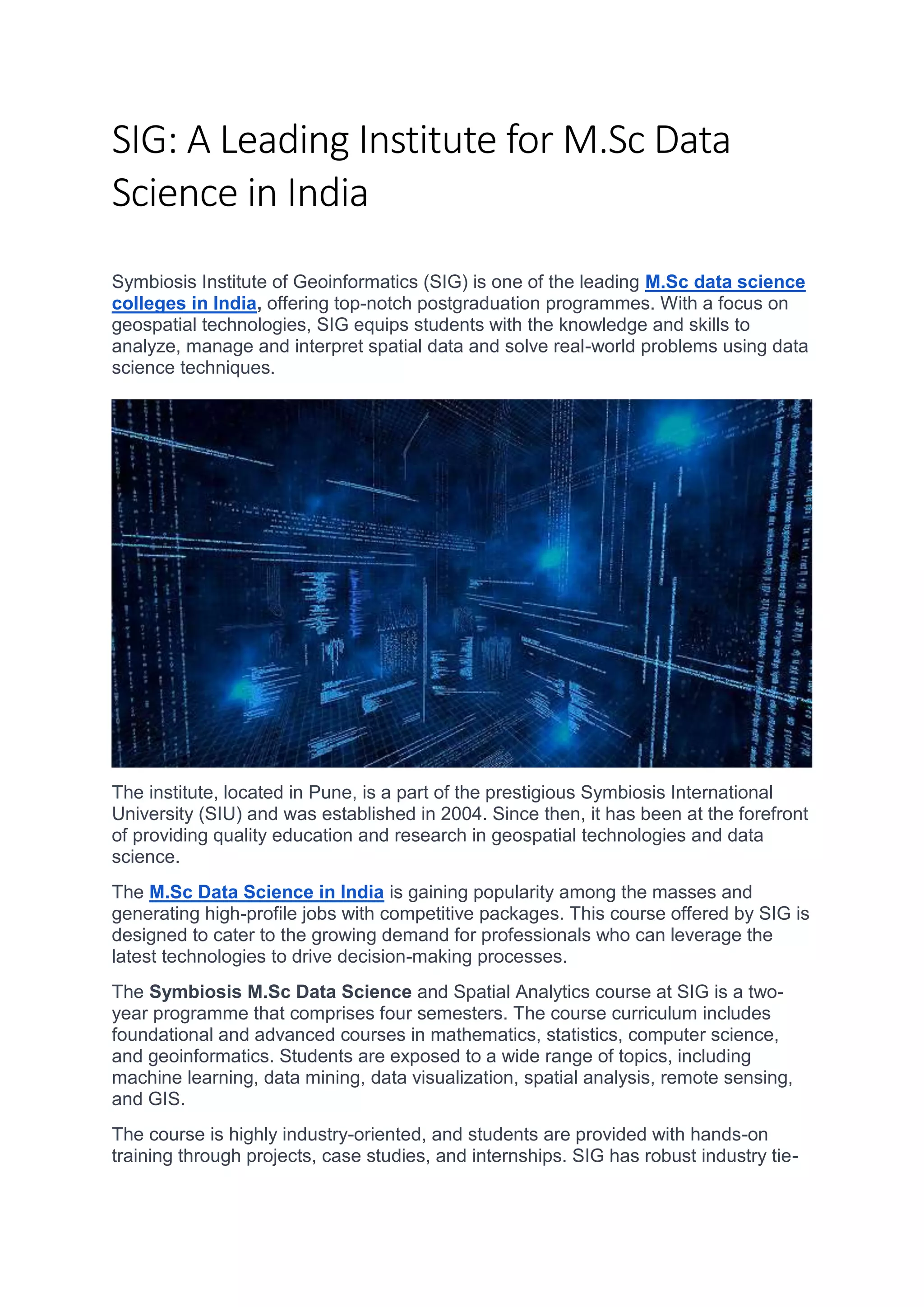 SIG: A Leading Institute for M.Sc Data Science in India | DOCX