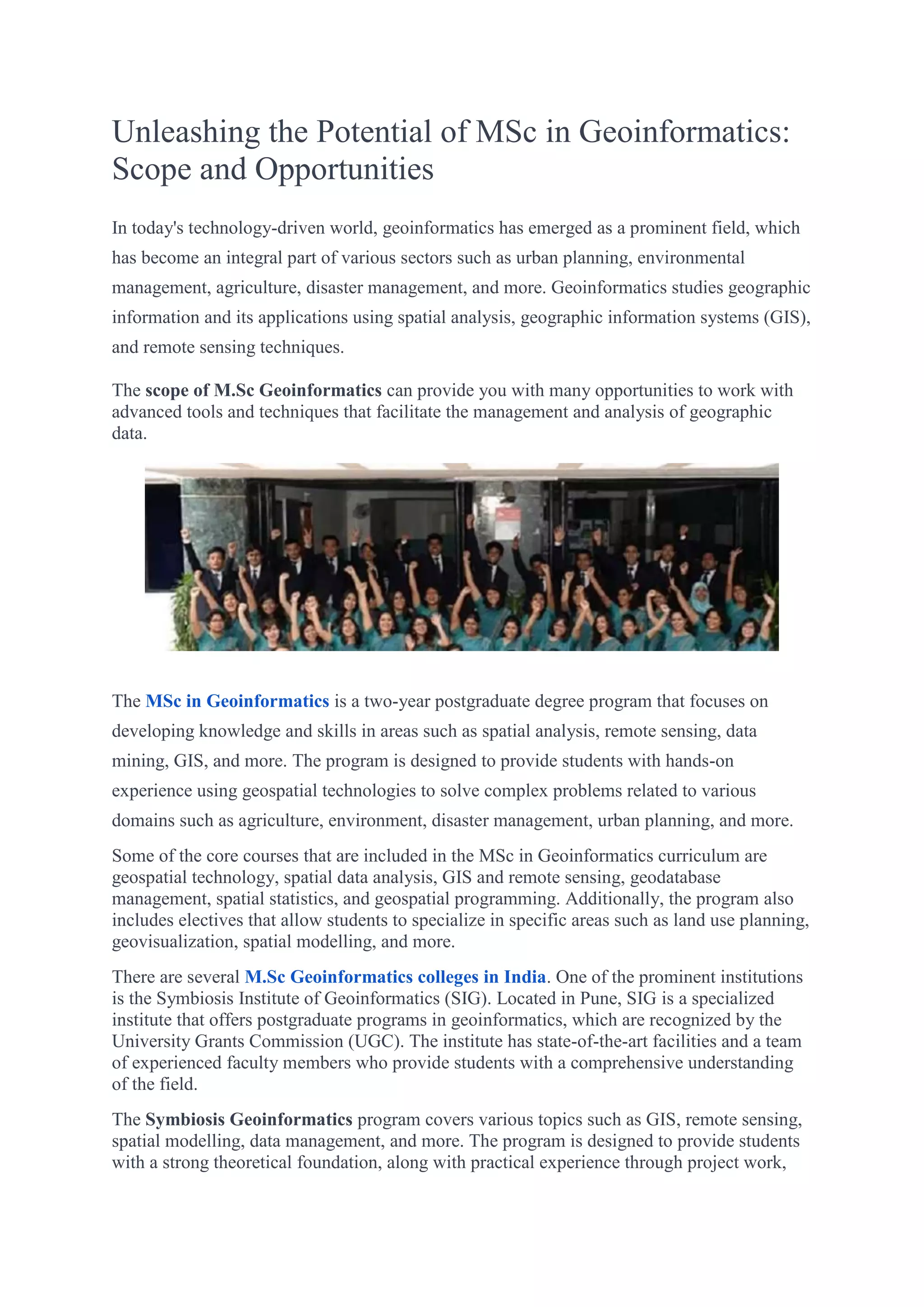 Unleashing the Potential of MSc in Geoinformatics: Scope and Opportunities | DOCX