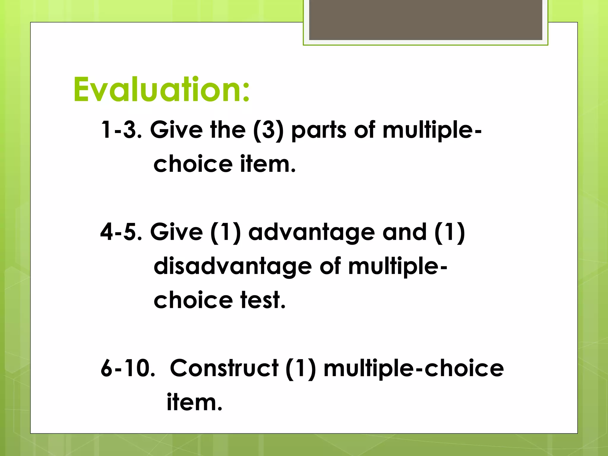 Multiple choice test items | PPTX