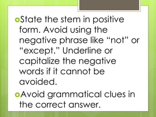 Multiple choice test items | PPTX