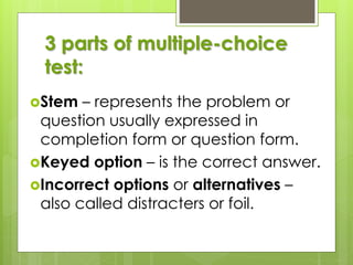 Multiple choice test items | PPTX