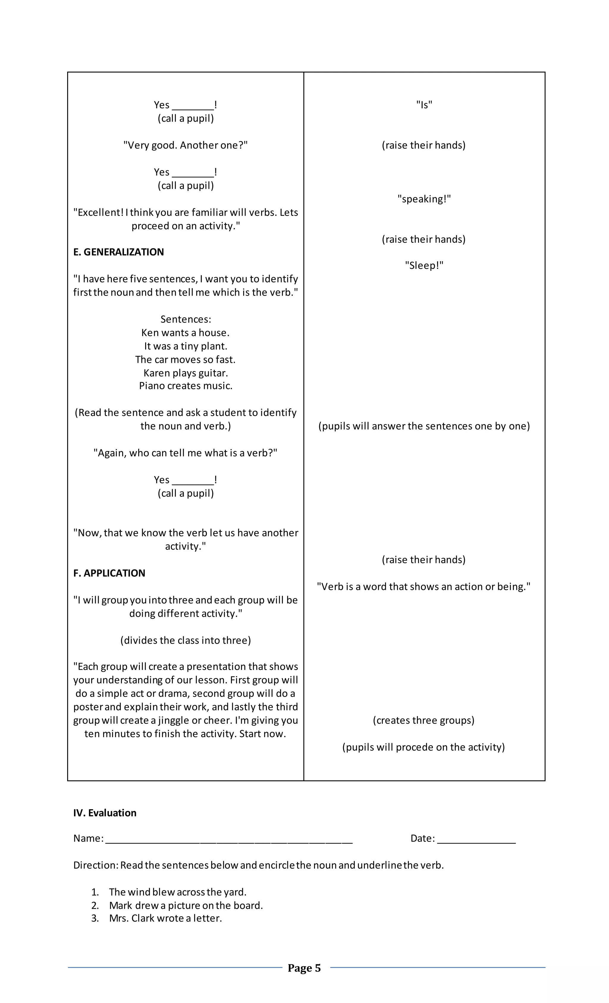 Detailed Lesson Plan in English 2 (Verbs) | DOCX
