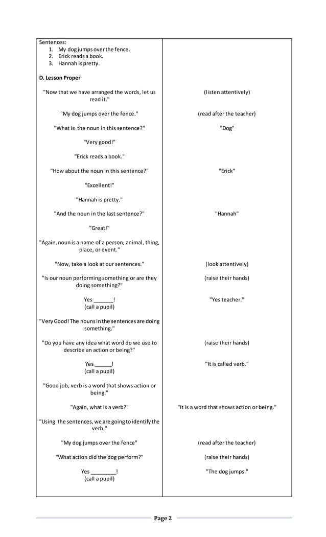 Detailed Lesson Plan in English 2 (Verbs) | DOCX