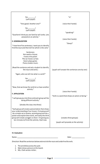 Detailed Lesson Plan in English 2 (Verbs) | DOCX
