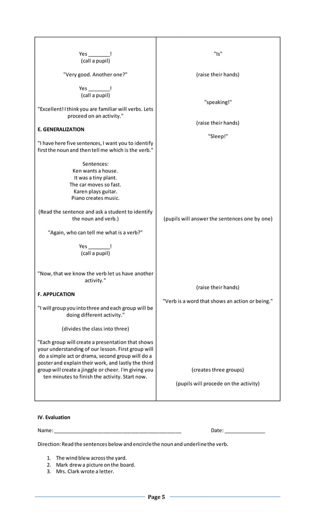 Detailed Lesson Plan in English 2 (Verbs) | DOCX