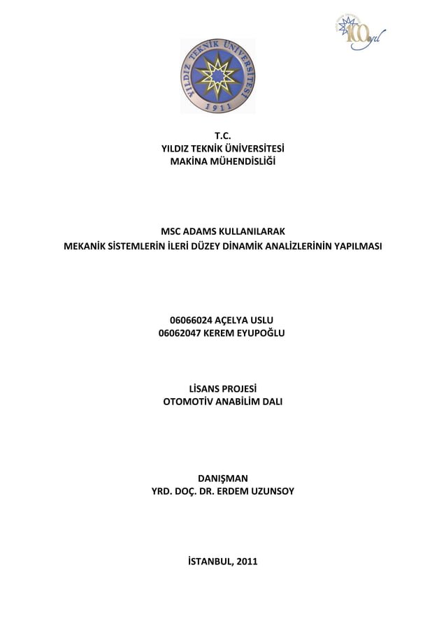 Msc Adams Kullanarak Mekanik Sistemlerin İLeri DüZey Dinamik ...