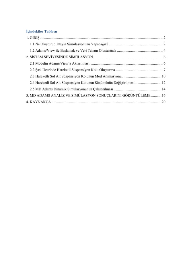 Msc Adams Kullanarak Mekanik Sistemlerin İLeri DüZey Dinamik ...