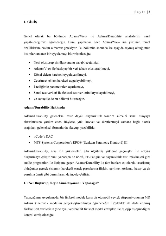 Msc Adams Kullanarak Mekanik Sistemlerin İLeri DüZey Dinamik ...