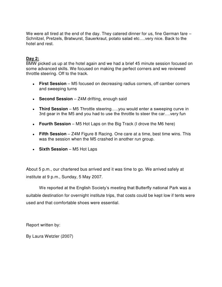 M school trip report