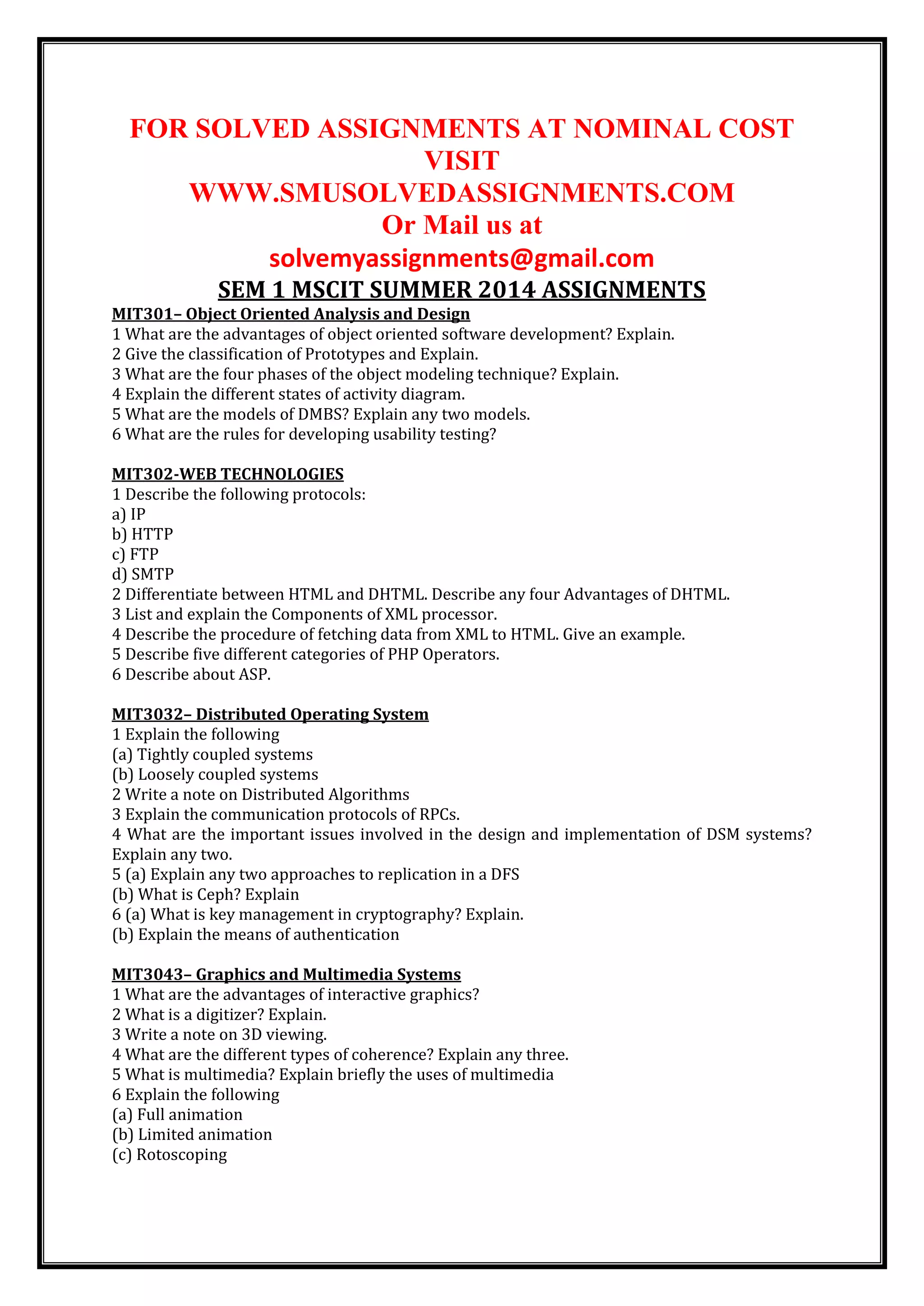 SMU MSCIT SUMMER 2014 ASSIGNMENTS | DOCX