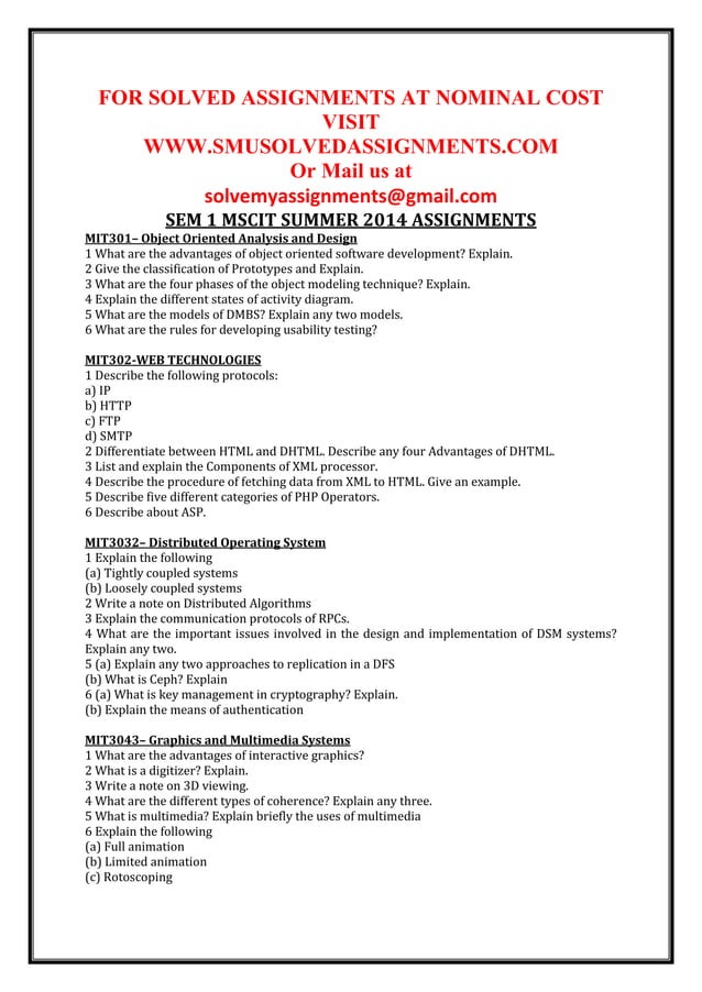 SMU MSCIT SUMMER 2014 ASSIGNMENTS | DOCX