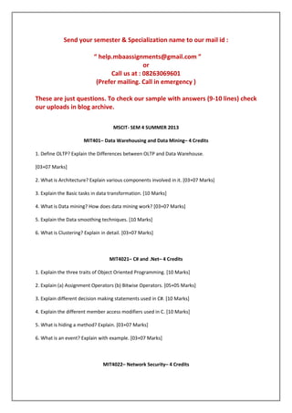 SMU MSC IT FALL/ SUMMER - 2013 SOLVED ASSIGNMENTS | PDF