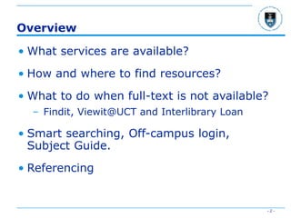 Introduction to UCT Libraries - MScIT 2018 | PDF