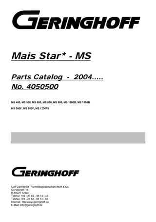 Geringhoff Mais star cornstar 2004 parts catalogue 4050500 | PDF