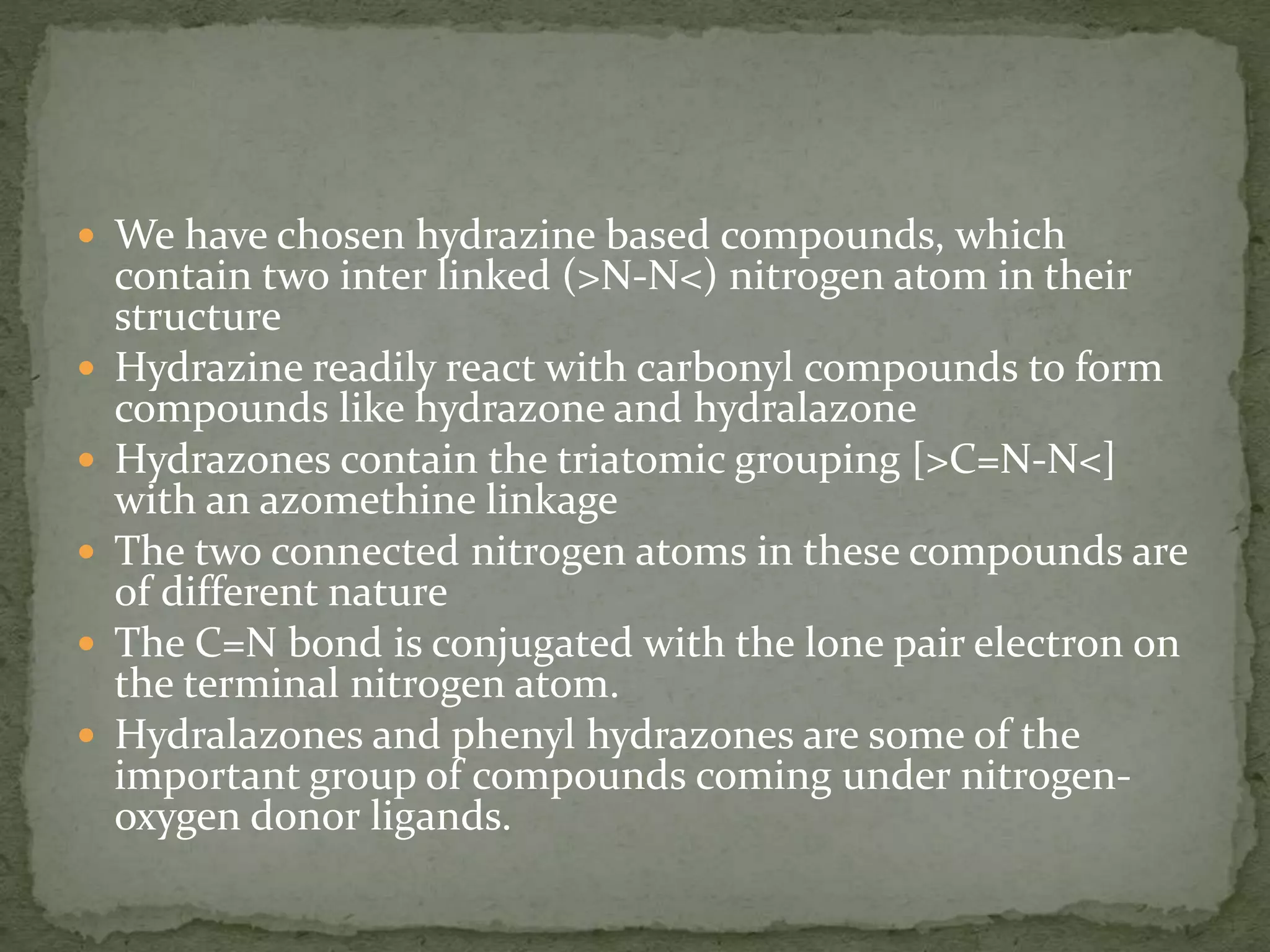 synthesis and characterization of hydrazone ligand and their metal ...