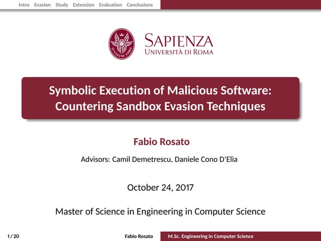 Symbolic Execution of Malicious Software: Countering Sandbox Evasion Techniques | PPT